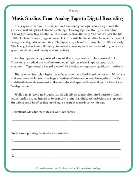 Main Idea Worksheets High School