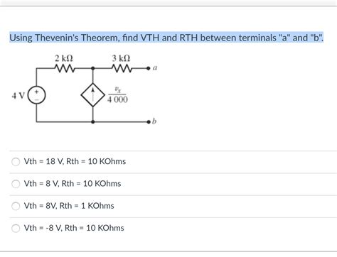 Solved Using Thevenin S Theorem Find VTH And RTH Between Chegg
