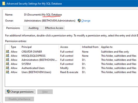 Sql Server Permissions Required For The Data Folder Stack Overflow