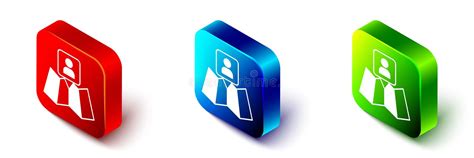 Isometric Folded Map With Location Marker Icon Isolated On White Background Red Blue And Green