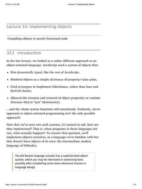 Lecture 33 Implementing Objects Pdf