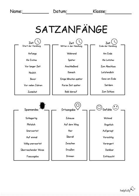 Satzanfänge Deutsch Arbeitsblatt Gratis Bei Helpfullyde