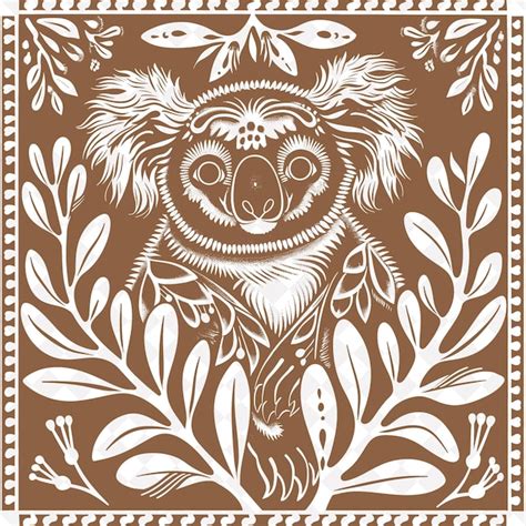 Premium Psd Png Koala Folk Art With Eucalyptus Leaves And Aussie Patterns Fo Illustration