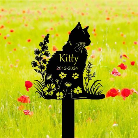 Personalized Metal Cat Grave Markercat Memorial Stake With Flowers