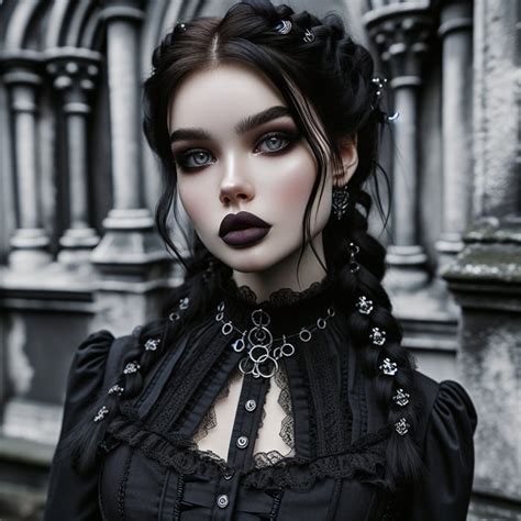 Gothic Girlfriend Fashion Dark Makeup And Elaborate Braids Ai Art