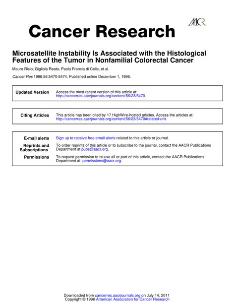 Pdf Microsatellite Instability Is Associated With The Histological