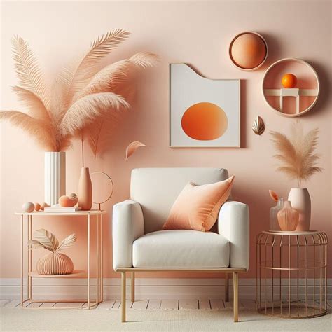 Premium Photo Peach Fuzz Trend Color Minimal Interior Livingroom Peach Color Pastel Tone