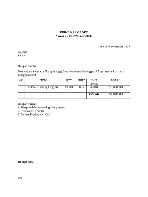 Purchase Order Sample Pdf Pengelolaan Keuangan And Uang