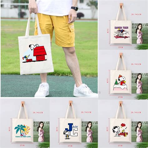 스누피 다양한 애니메이션 캔버스 가방 오프 화이트 만화 귀여운 대용량 쇼핑 보관 가방 학생 어깨 내구성 가방 선물