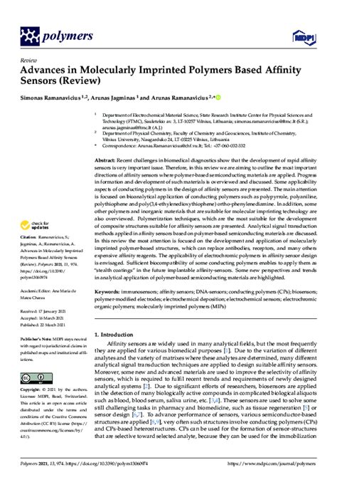 Pdf Advances In Molecularly Imprinted Polymers Based Affinity Sensors