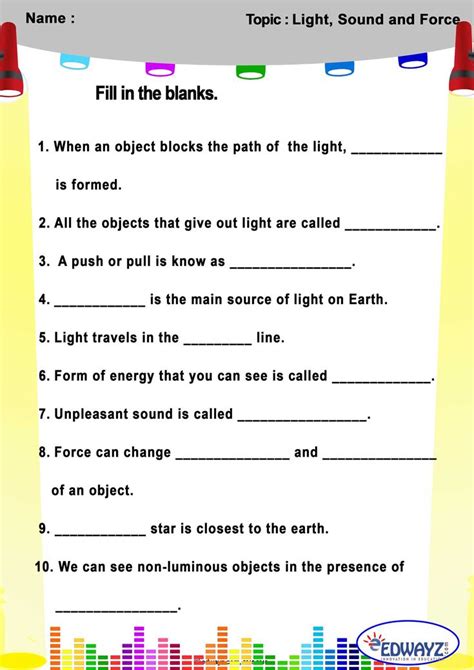 Light And Sound Worksheet For Class 3 Students