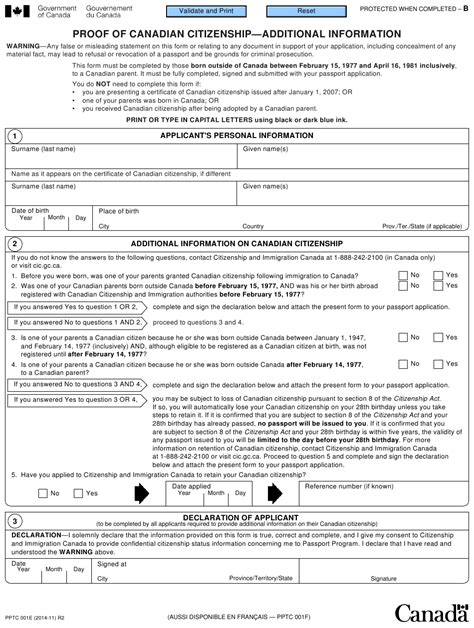 Form Pptc001 Download Fillable Pdf Or Fill Online Proof Of Canadian