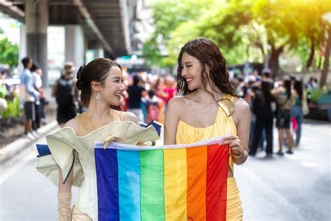 Bangkok Thailand June 1 2025 A Lesbian Couple Looking At Each