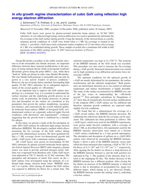 Pdf In Situ Growth Regime Characterization Of Cubic Gan Using Reflection High Energy Electron
