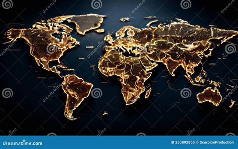 Illuminated World Map Highlighting Global Connections Stock Image Image Of Interconnected