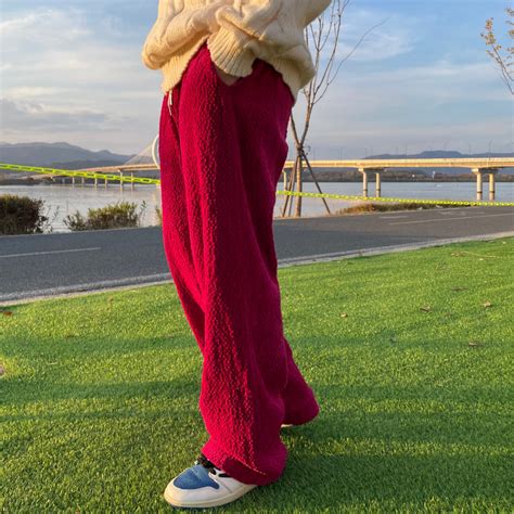 더남디 남자 와이드 골덴 바지 핫핑크 밴딩 겨울바지 3color 위시버킷