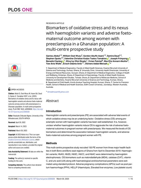 Biomarkers Of Oxidative Stress And Its Nexus With Pdf Hematology