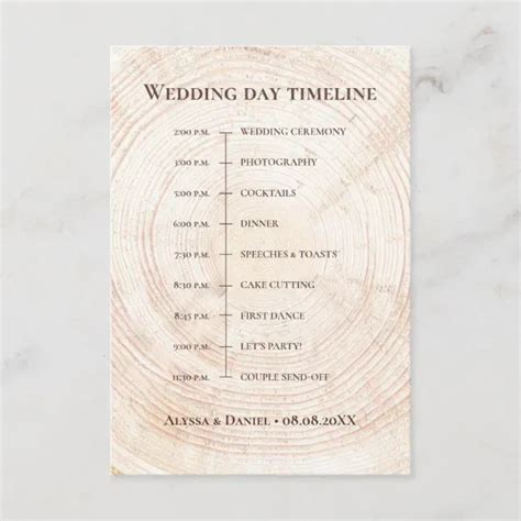 Rustic Wood Tree Slice Wedding Day Timeline Enclosure Card Zazzle