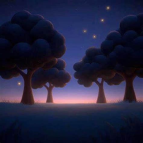 Silhouette Of Trees In A Night Sky With Twinkling Lights Premium Ai