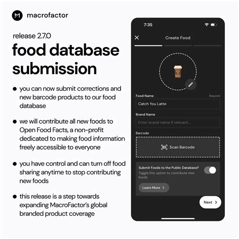 Release 2.7.0: Food Database Submissions : r/MacroFactor