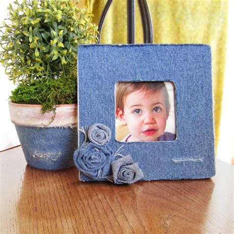 Diy Denim Frame Flower Pot Fabric Rosettes And Springtime In Paris Home
