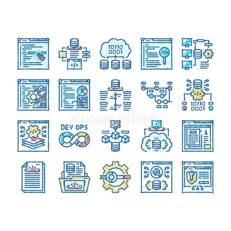 Software Engineer Computer Code Icons Hand Drawn Stock Illustration