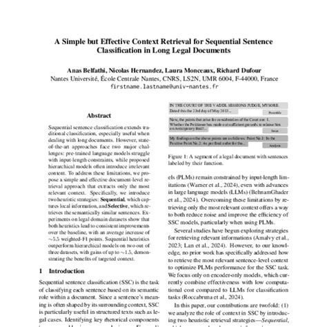 A Simple But Effective Context Retrieval For Sequential Sentence Classification In Long Legal