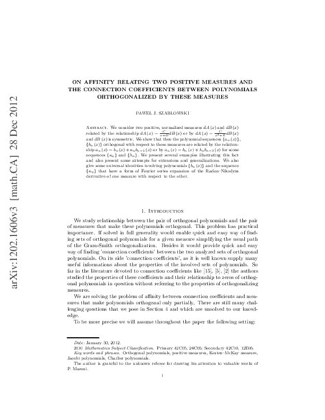 Pdf On Affinity Relating Two Positive Measures And The Connection Coefficients Between