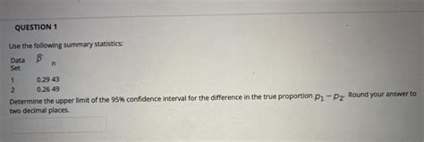 solved question 1 use the following summary statistics data