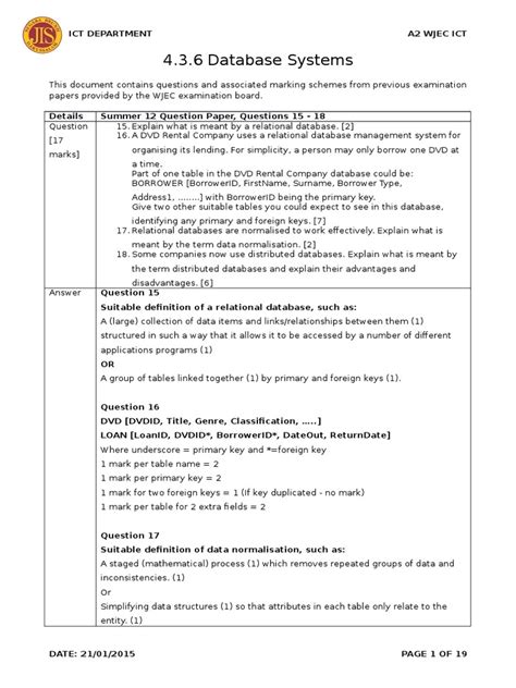 Database Systems Questions And Mark Schemes Pdf Databases