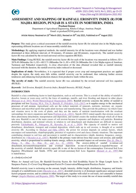 Pdf Assessment And Mapping Of Rainfall Erosivity Index R For Majha