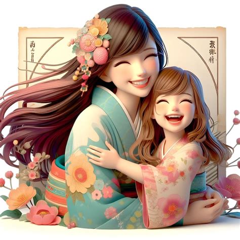 Desenho Animado 3d Mãe E Filha Abraçando Se No Dia Da Mãe Foto Premium