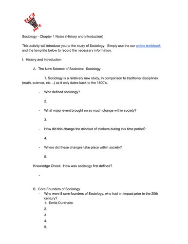 guided reading and notes introduction to sociology teaching resources