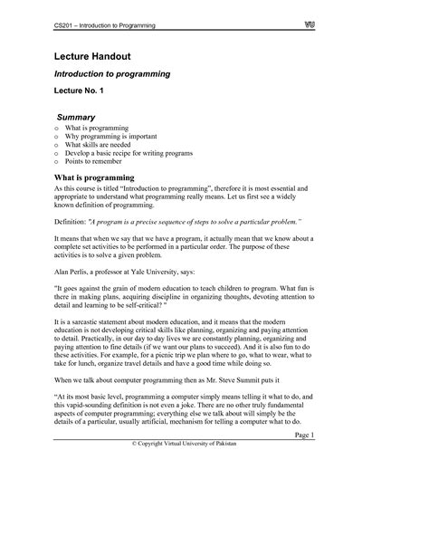 SOLUTION Introduction To Programming Complete Handouts Pdf Studypool