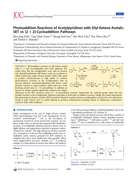 Pdf Photoaddition Reactions Of Acetylpyridines With Silyl Ketene Acetals Set Vs [2 2