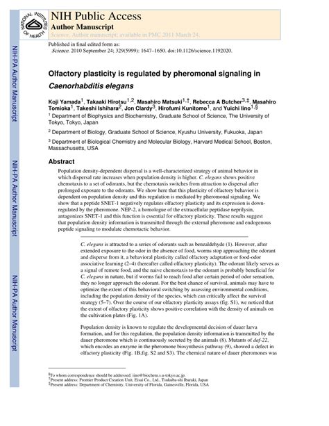 Pdf Olfactory Plasticity Is Regulated By Pheromonal Signaling In