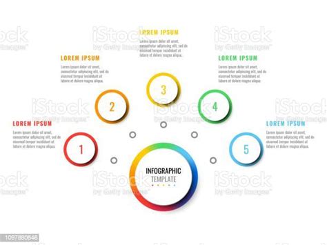 라운드 3d 사실적인 요소와 5 단계 디자인 레이아웃 인포 그래픽 템플릿 0명에 대한 스톡 벡터 아트 및 기타 이미지 0명