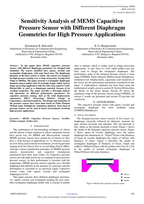 PDF Sensitivity Analysis Of MEMS Capacitive Pressure Sensor With Different Diaphragm