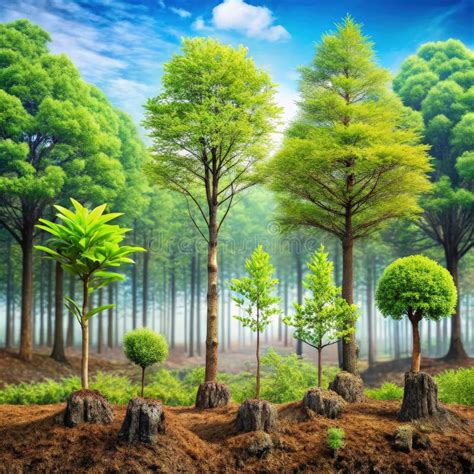 Vibrant Forest Showcasing Various Stages Of Tree Growth In Serene