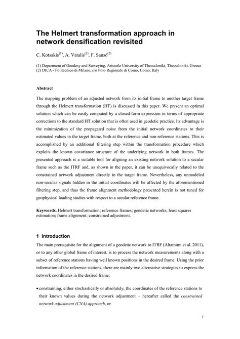 Pdf The Helmert Transformation Approach In Network Densification Revisited