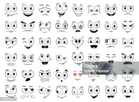 만화 얼굴 세트입니다 화가 웃음 미소 울고 무서워및 기타 표현 그림 감정에 대한 스톡 벡터 아트 및 기타 이미지 감정 개체 그룹 귀여운 Istock
