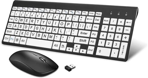 Zienstar Wireless Large Print Keyboard And Mouse Combo Set With Usb Receiver For