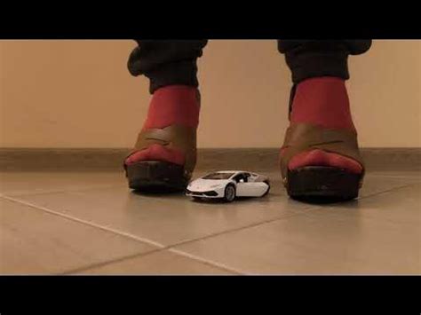 Crushing Toy Car In Wooden Sandals Heels Red Pentyhose Feets Pt 1