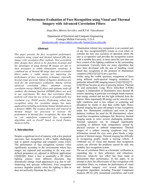 Pdf Performance Evaluation Of Face Recognition Using Visual And Thermal Imagery With Advanced