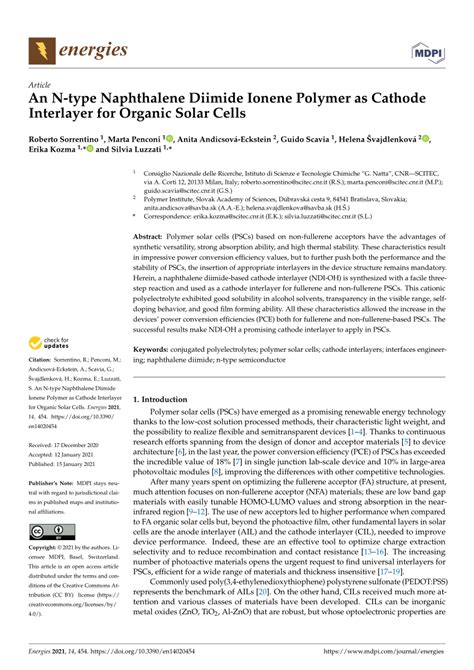Pdf An N Type Naphthalene Diimide Ionene Polymer As Cathode Interlayer For Organic Solar Cells