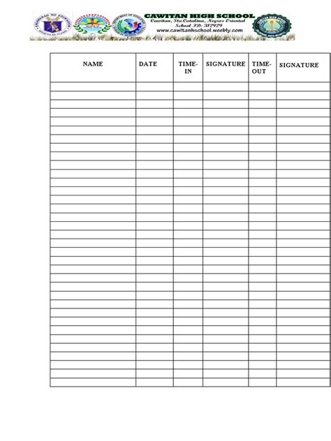 Name Date Time In Signature Time Out Signature Pdf