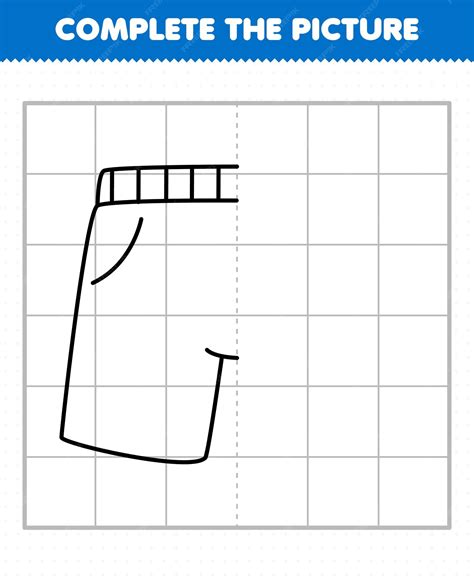어린이를 위한 교육 게임은 그림을 그리기 위한 만화 착용할 수 있는 옷 바지 절반 개요를 완성합니다 프리미엄 벡터