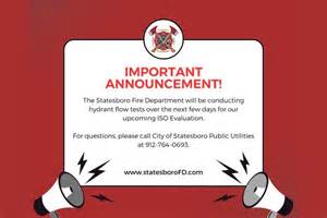 Statesboro Fire Department To Conduct Hydrant Flow Tests For Iso