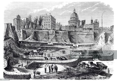 Workers Discovering Roman Amphitheater In Paris 1870 Stock Illustration