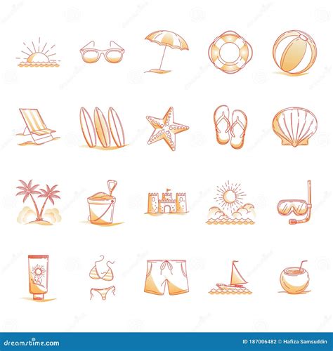 Collection Of Beach Icons Vector Illustration Decorative Design Stock